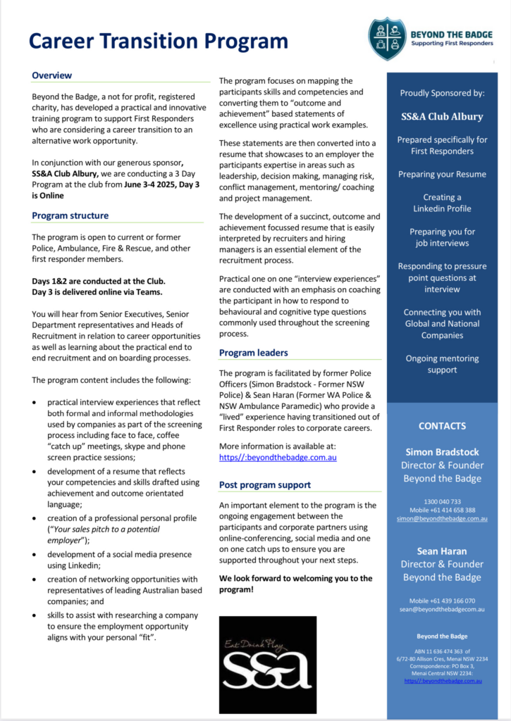 BEYOND THE BADGE CAREER TRANSITION PROGRAM - Retired & Former Police ...